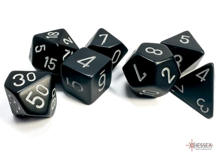 HammerHouse | Chessex Opaque Black/white Polyhedral 7-Dice Set by ...
