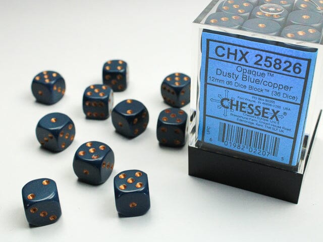 HammerHouse | Chessex Opaque Dusty Blue/copper 12mm d6 Dice Block (36 ...