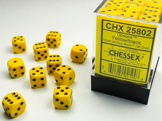 HammerHouse | Chessex Opaque Yellow/black 12mm d6 Dice Block (36 dice ...