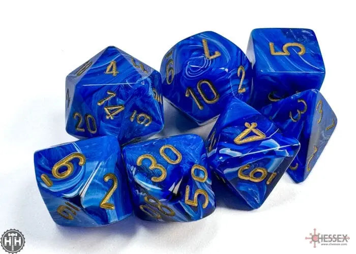 HammerHouse | CHX-27436 Chessex Vortex Blue/gold Polyhedral 7-Dice Set ...