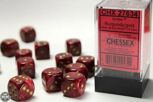 HammerHouse | CHX-27634 Chessex Vortex Burgundy/gold 16mm d6 Dice Block ...
